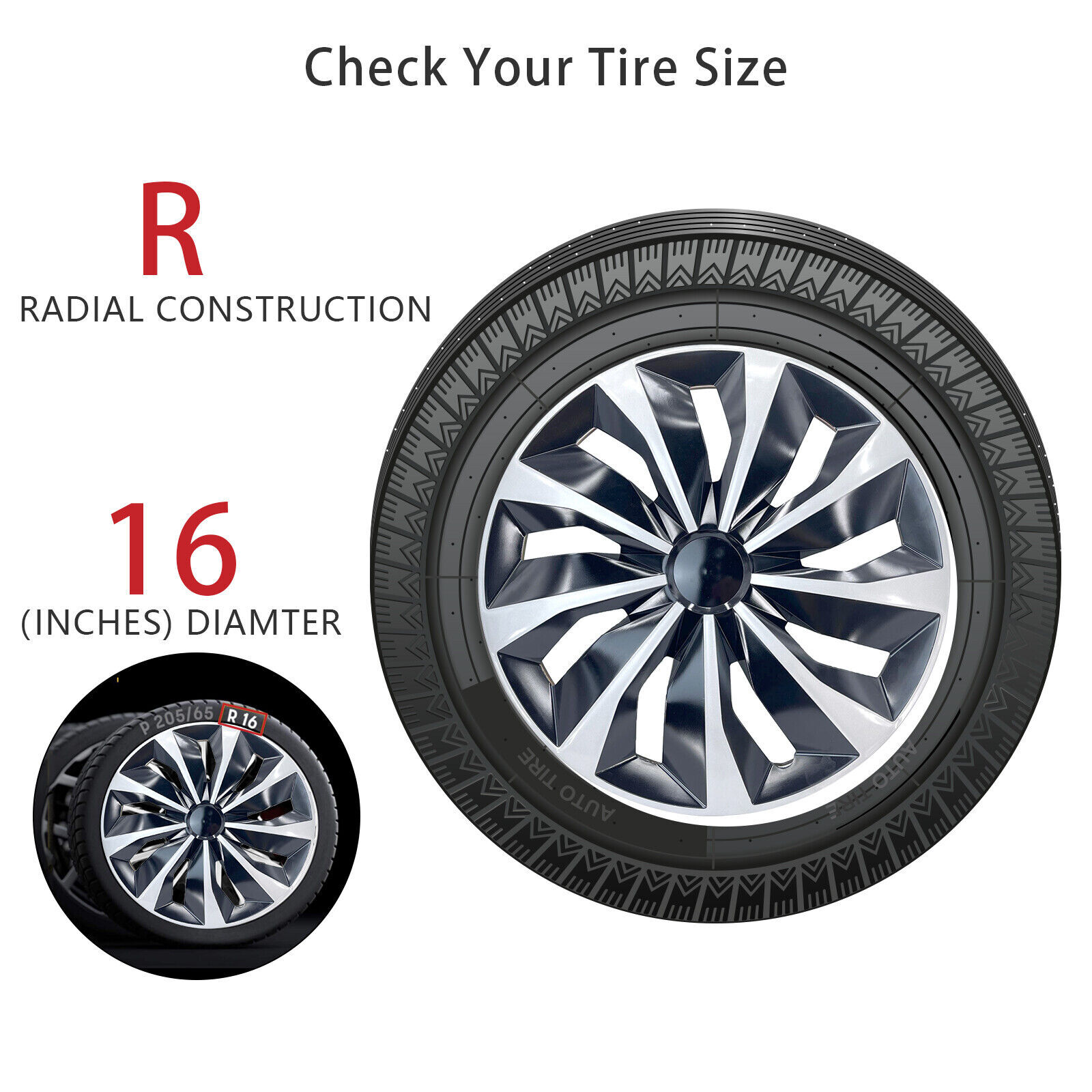 NEW 16" Set of 4 Snap On Full Hub Caps Wheel Covers fit R16 Tire ...