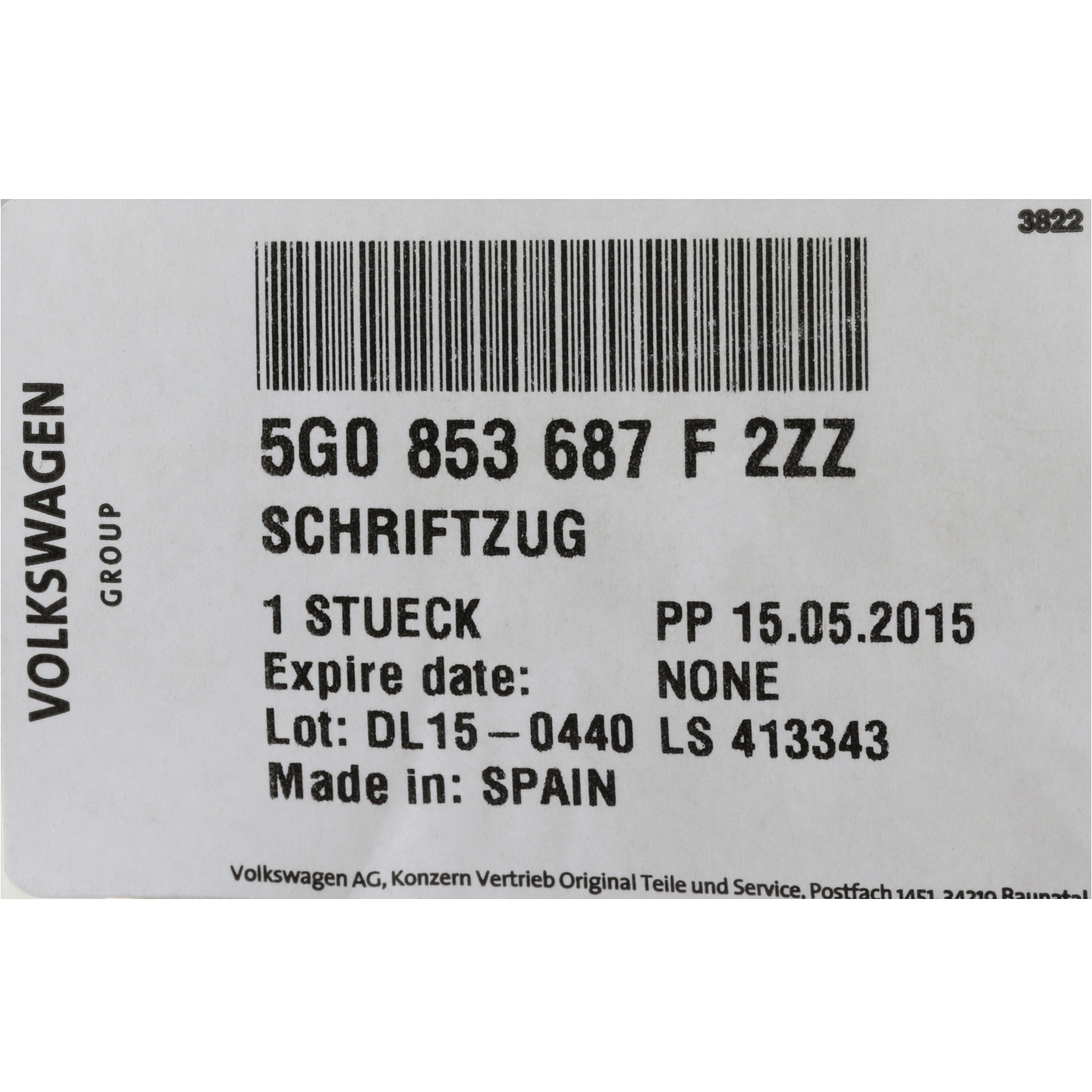 VOLKSWAGEN GOLF 5G MK7 REAR LID MANUFACTURER'S BADGE 5G0853687F2ZZ ...