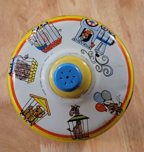 Vintage Ohio Art Tin Mechanical Spinning Top/w Zoo Animals & Train 5.5 ...