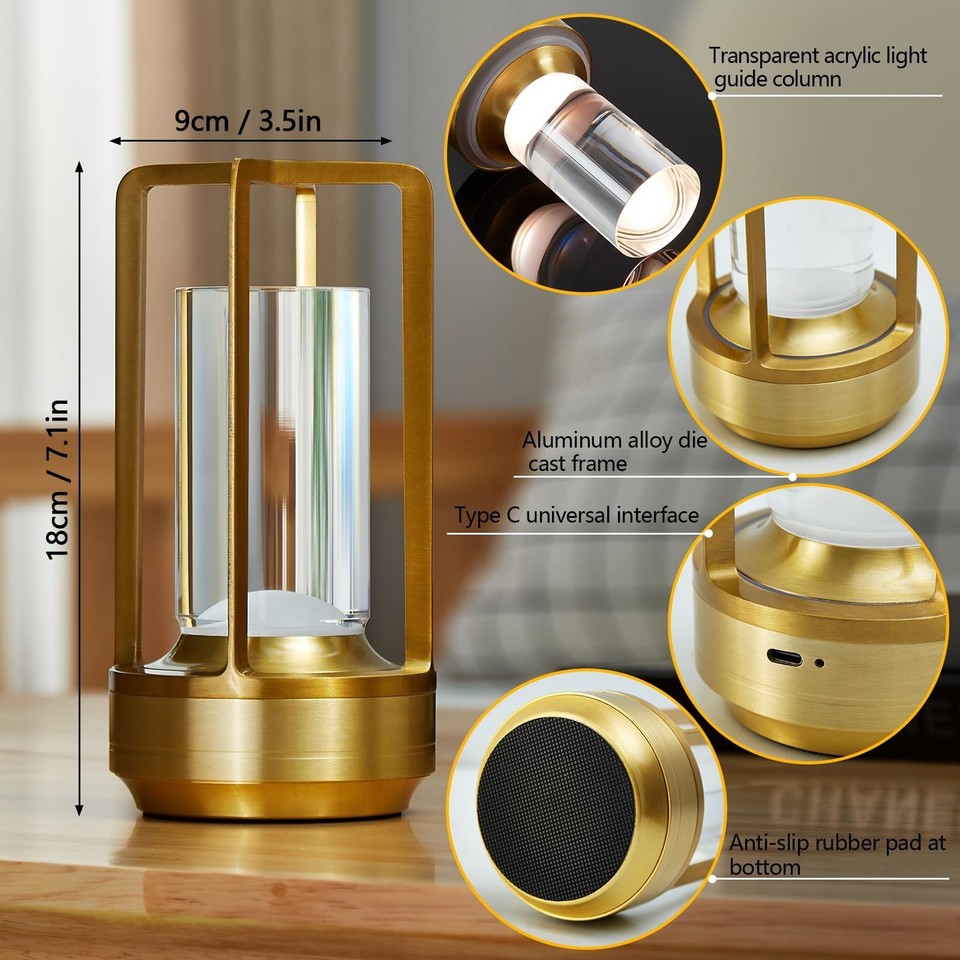 Small Table Lamp, Rechargeable Cordless Battery Operated LED Lamp, 3 ...