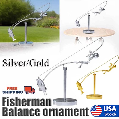 Kinetic Fishing Sculpture,The Fisherman Balancing,Balance Art for Your ...