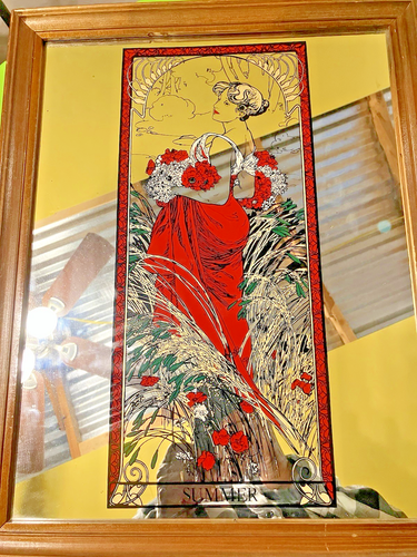 Framed Art Nouveau Lithographic Mirror featuring Alphonso Mucha's ...