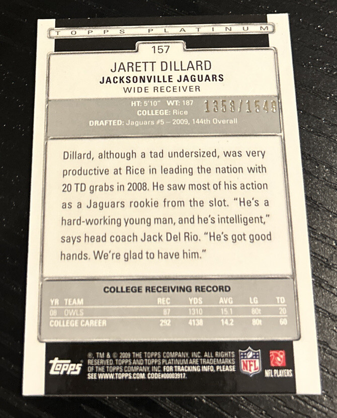 2009 Topps Platinum Jarett Dillard Rookie /1549 | eBay