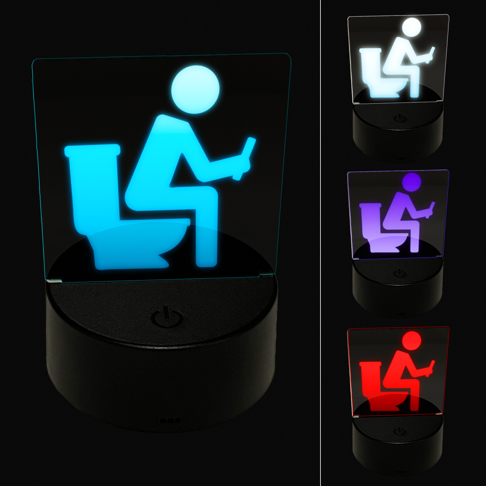 Person Sitting on Toilet Phone Restroom Pooping 3D LED Night Light Sign ...