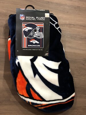 Denver Broncos NFL Royal Plush Raschel Throw Blanket Fleece 50" x 60 ...