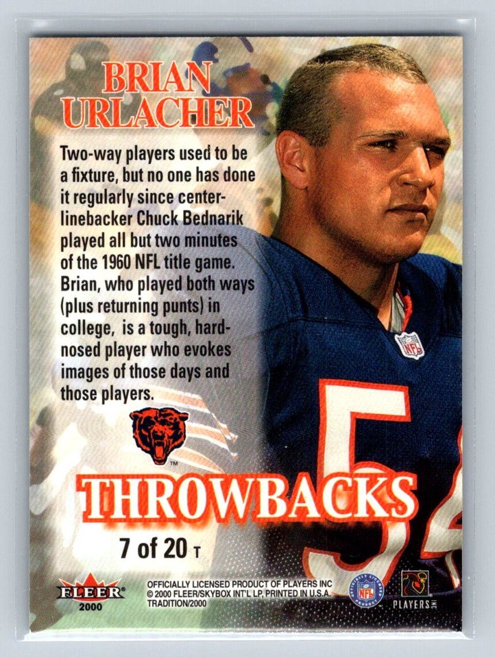 2000 Fleer Tradition Throwbacks Brian Urlacher #7 T Chicago Bears | eBay