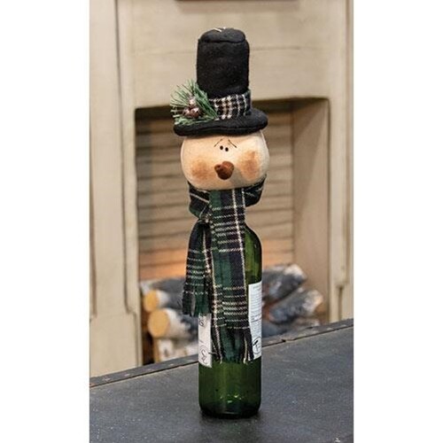 Country Primitive SNOWMAN BOTTLE TOPPER or TREE TOPPER Hat Black Plaid ...