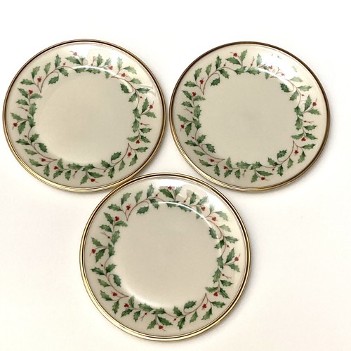 3 Lenox Dimension Collection Holiday 24k Gold Rim Bread Plates Holly 6 ...