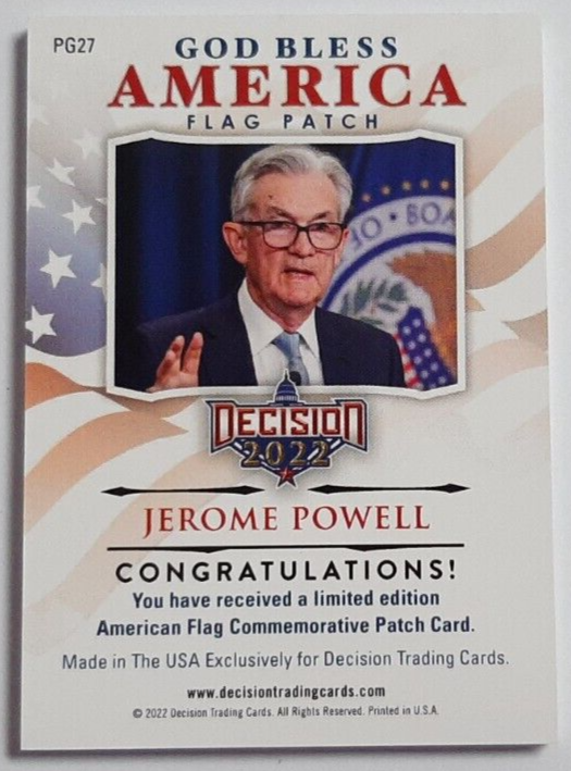 2022 Decision God Bless America Silver Foil Jerome Powell Flag Patch ...