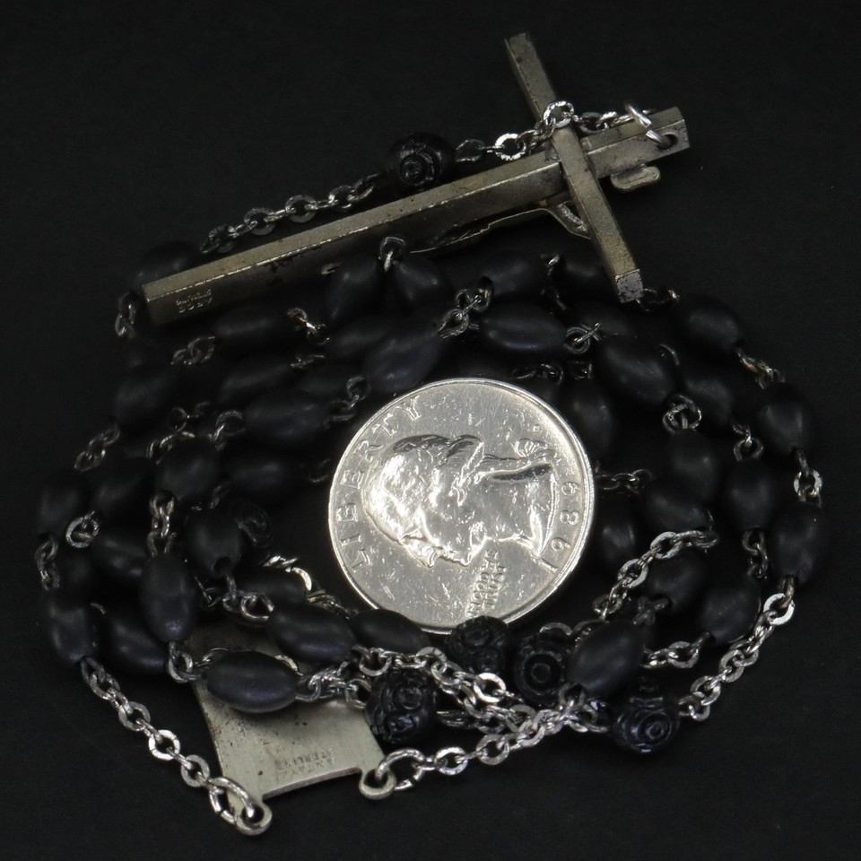 Sterling Silver ANTAYA Catholic Crucifix 24" Glass Bead Rosary Necklace ...