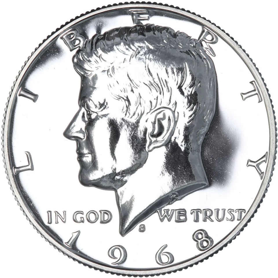 1968 D & S Kennedy Half Dollar 40% Silver Proof & BU Mint Set 2 Coin ...