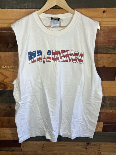 Vintage Hulk Hogan Mr. America themed WWE Wrestling White Tank top Size ...