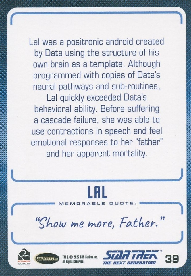 Star Trek TNG Archives & Inscriptions 39 Lal Data's Daughter Variation ...