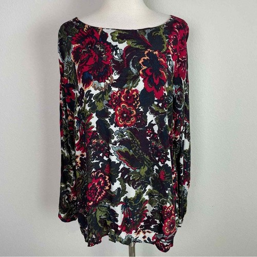 J Jill Red Navy White Green Floral Pop Over Top Large | eBay
