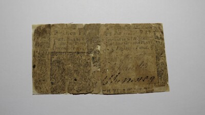 1763 Eighteen Pence New Jersey NJ Colonial Currency Note Bill! RARE ...