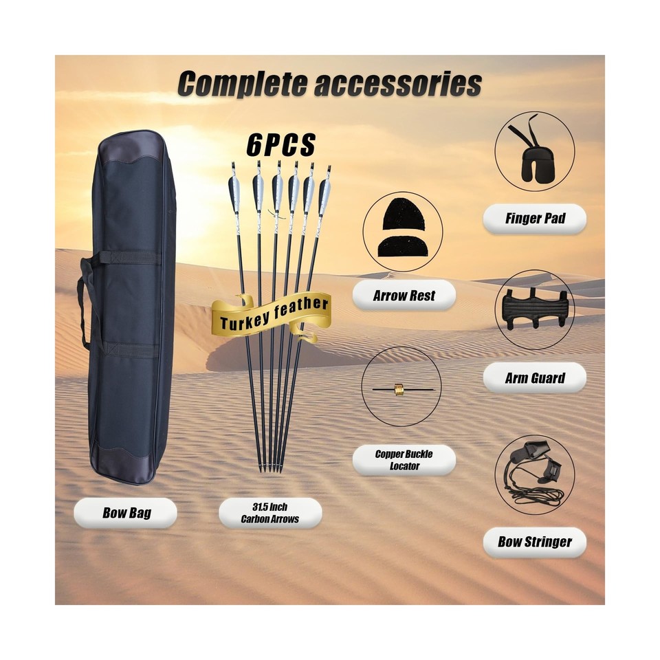 PMZ Recurve Bow Set, Professional Aldults Archery Hunting Bow Kit, 60 ...