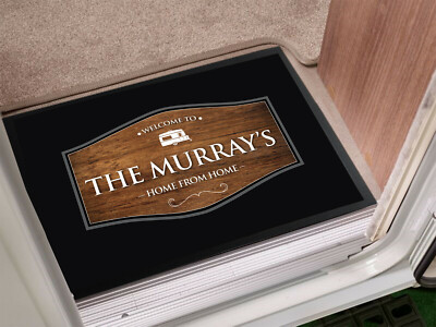 Personalised Caravan Camper Van door mat - wood effect mat 60 x 40 cm ...