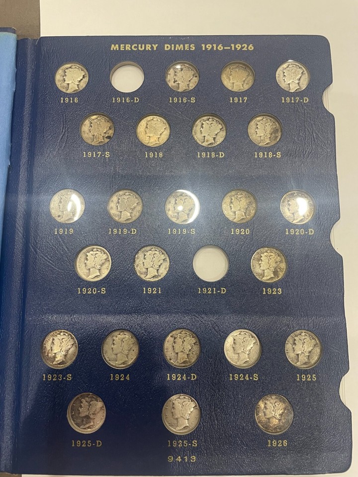 75 PC. 1916-1945 PARTIAL MERCURY DIME SET NO 16-D / 21-D WHITMAN 9413 ...