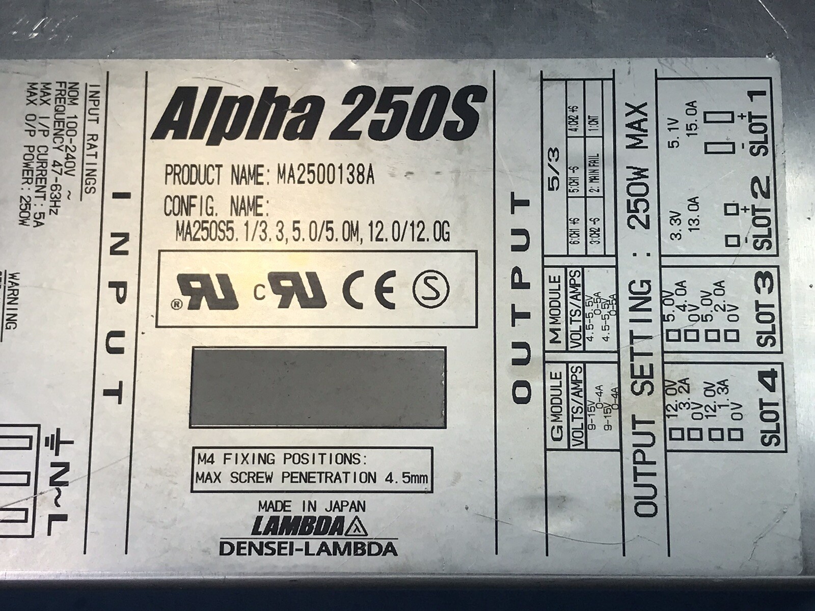 LAMBDA MA2500204A alpha 250s power supply MA2500138A 250 watt 100-240V ...
