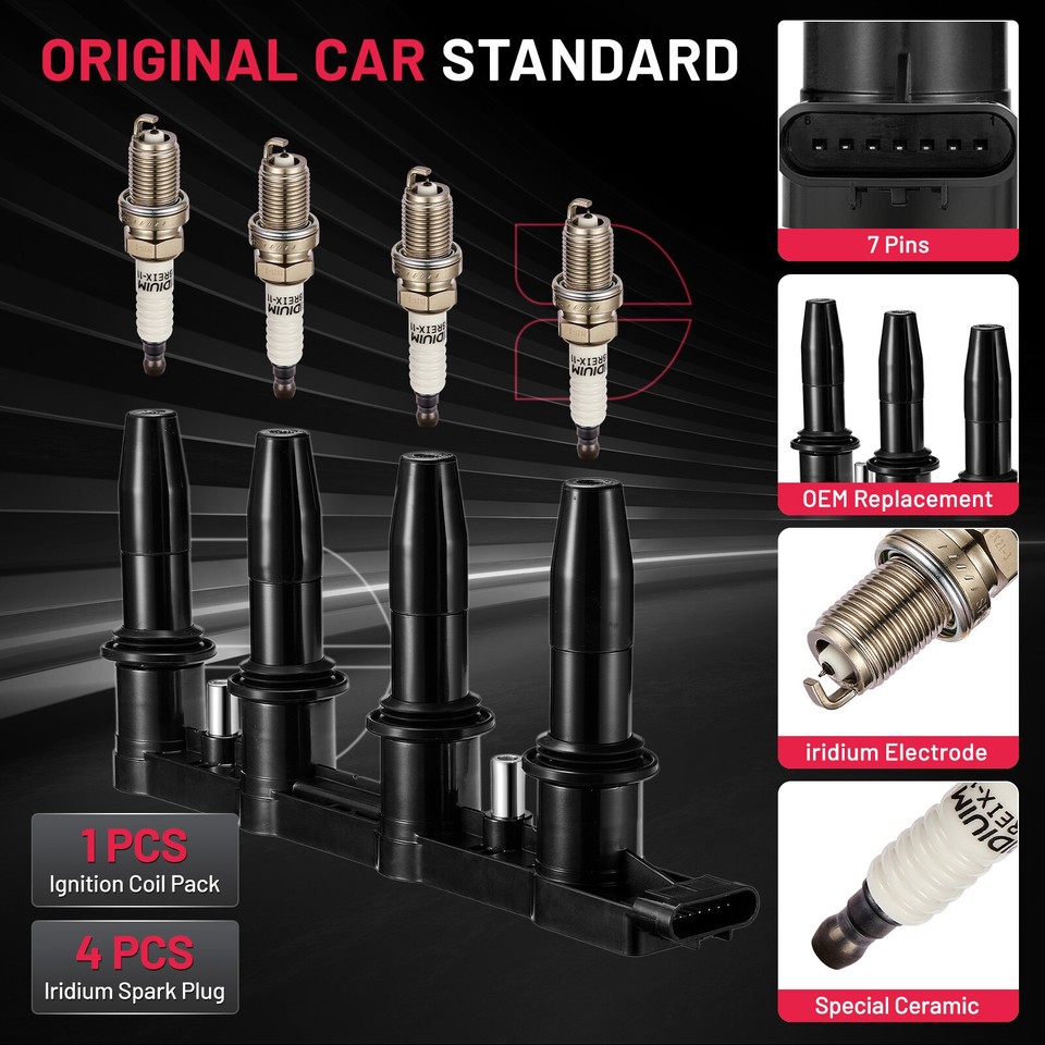 4x Spark Plugs and Ignition Coil For 2009 to 2011 Chevrolet Aveo5 1.6L ...