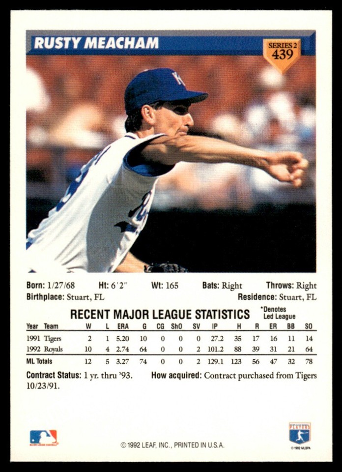 1993 Donruss #439 Rusty Meacham Kansas City Royals | eBay