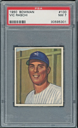 1950 Bowman #100 Vic Raschi New York Yankees Baseball Card PSA 7 Near ...