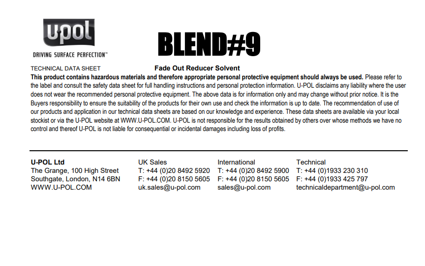 Upol Blend 9 Transparent Fade Out Blending Solvent 450ml - Choose Your ...
