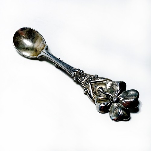 Vintage Silver Salt Spoon Pin Sterling Beau Brooch Lucky 4 Leaf Clover ...