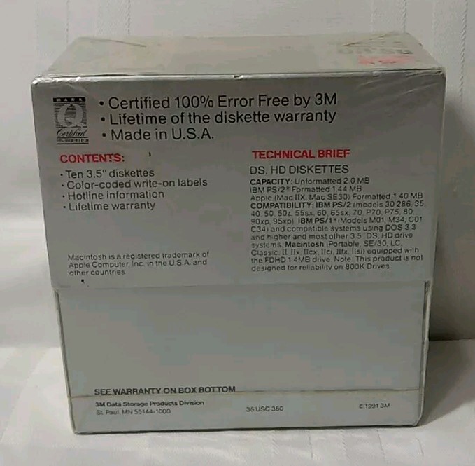 3M High Density DS HD 3.5" Diskette - Box of 10 (12513) for sale online ...