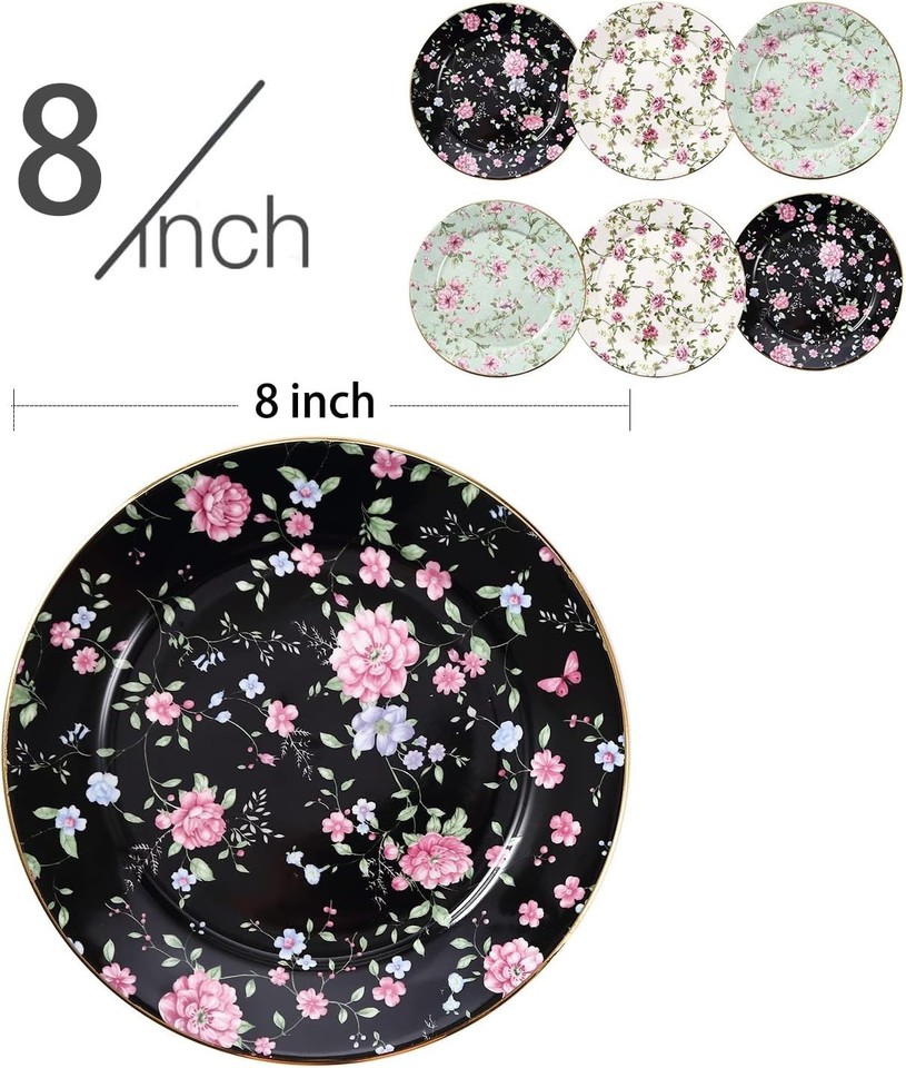 Ceramic Plates,Set of 6, 8 inch, Porcelain Appetizer Plates,Small ...