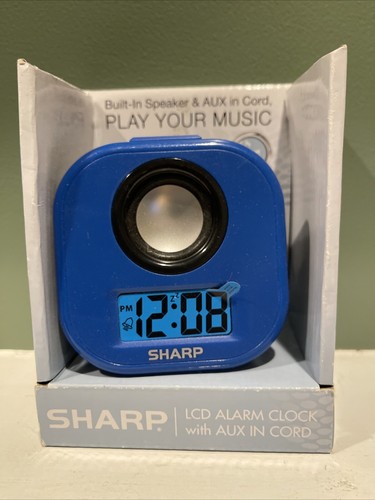 Blue Sharp LCD alarm clock built-in speaker with aux in cord | eBay