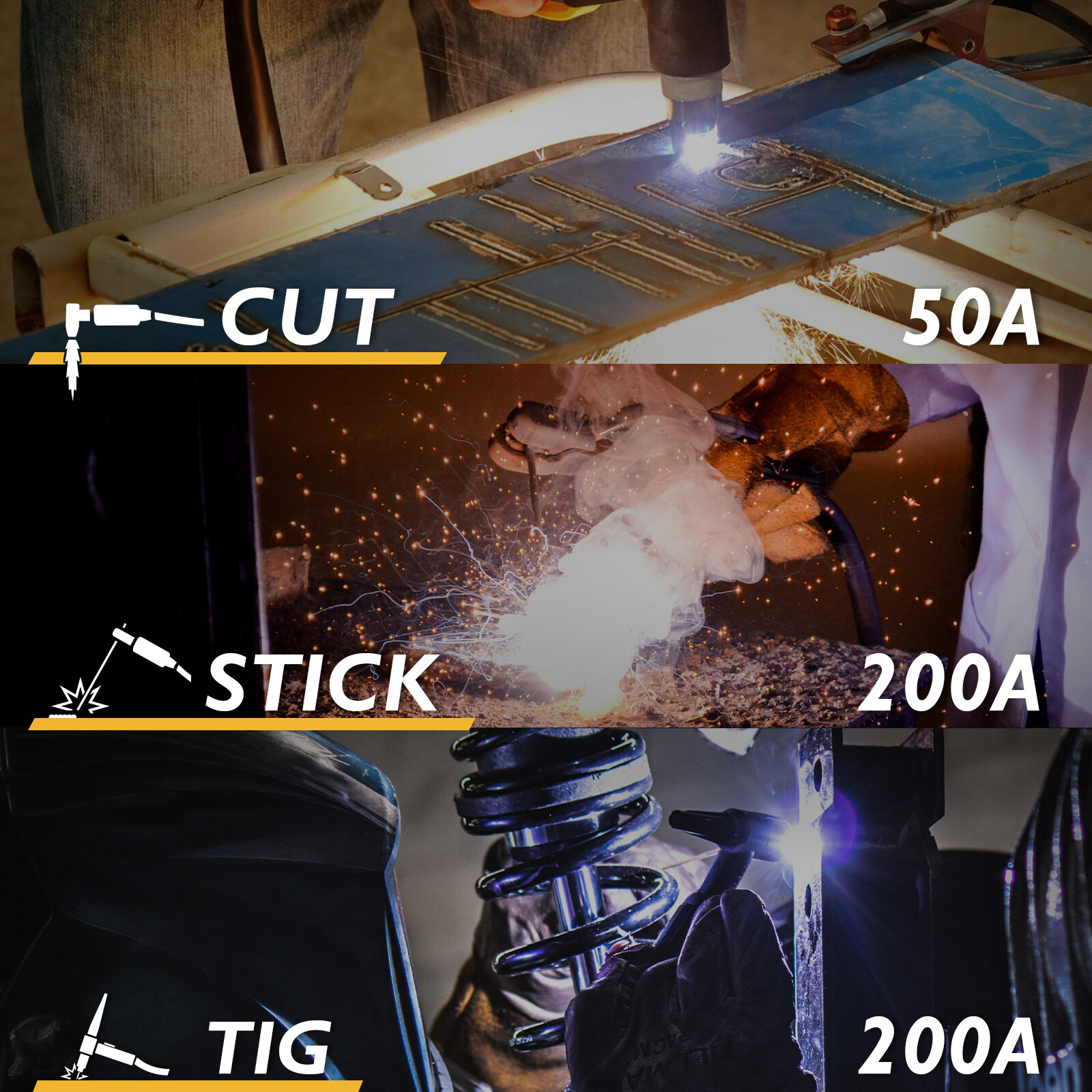 3 in 1 CUT/TIG/MMA 50A Air Plasma Cutter 200A TIG&Stick Welding Machine ...