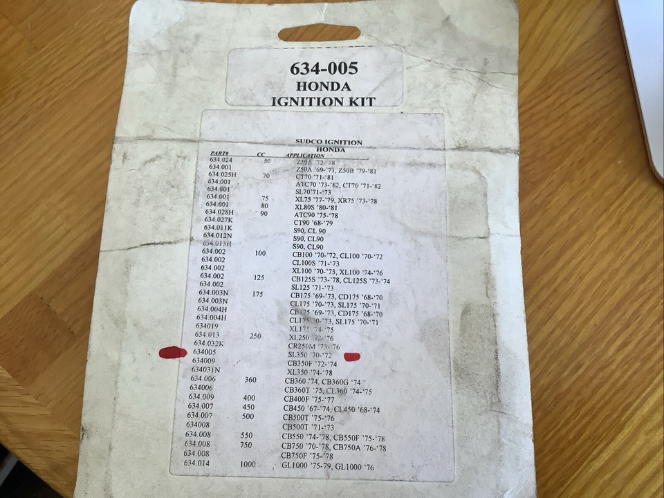 SUDCO HONDA 70-72 SL 350 tune up kit IGNITION KIT Points And Condensors ...