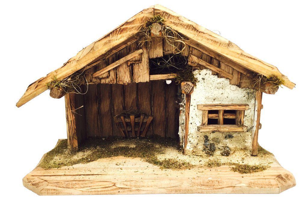 German Hand-Crafted Wood Stable - Nativity Scene, Bavarian Creche, Crib ...