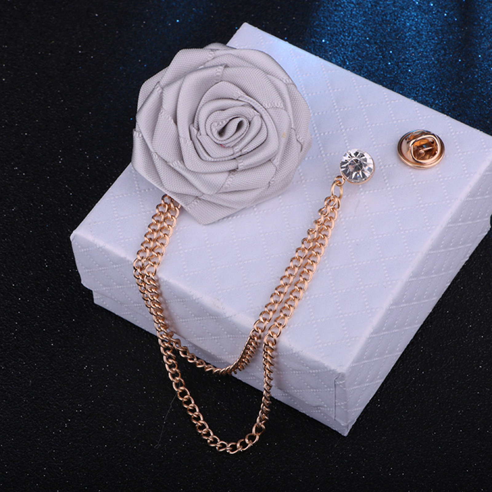 Lapel Pin Cloth Art Dress Up Hand-made Rose Flower Tassel Chain Brooch ...