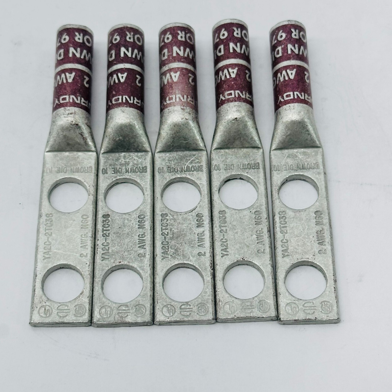 (LOT OF 5) BURNDY YA2C2TC38 LUG COMPRESSION CONNECTOR 2 AWG STUD 50235D ...