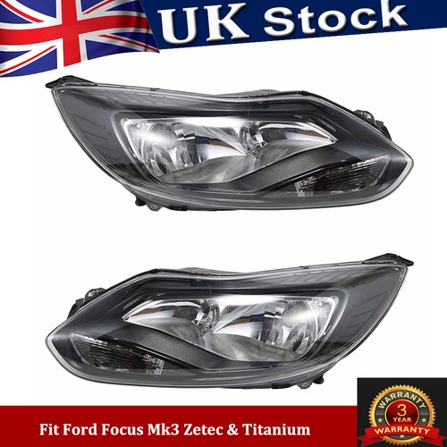Fits Ford Focus Headlights Mk3 Titanium Hatchback 2011-2015 Black Headlamps 2PCS | eBay UK