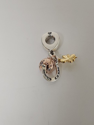 AUTHENTIC PANDORA HORSESHOE, CLOVER & LADYBIRD DANGLE CHARM #798717C01 ...