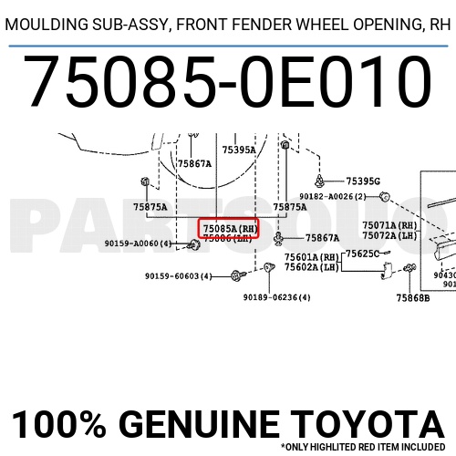750850E010 Genuine Toyota MOULDING SUB-ASSY 75085-0E010 | eBay