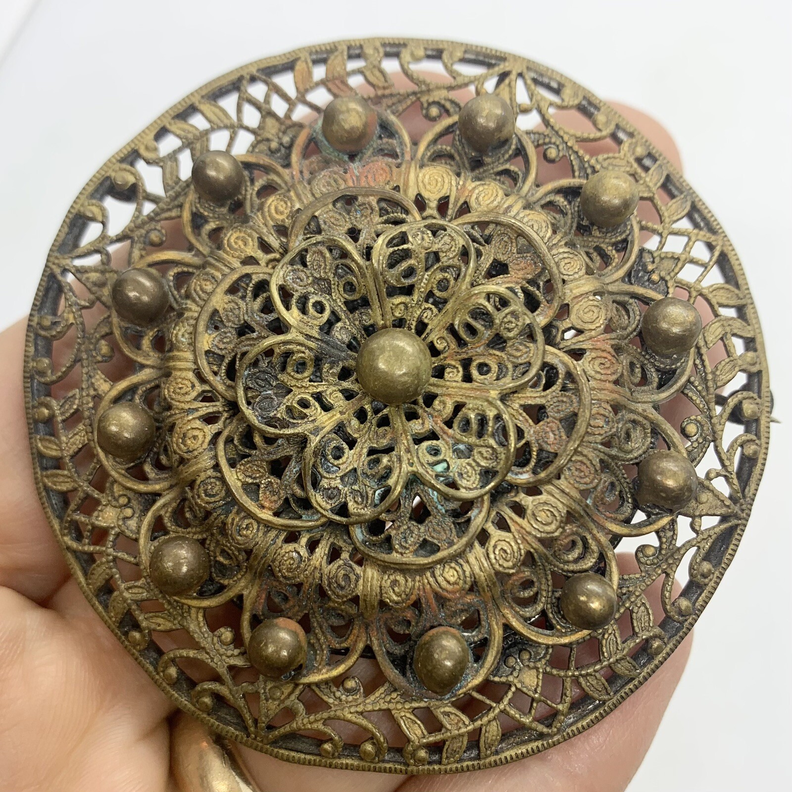ANTIQUE LARGE BRASS FILIGREE ART NOUVEAU VICTORIAN LA… - Gem