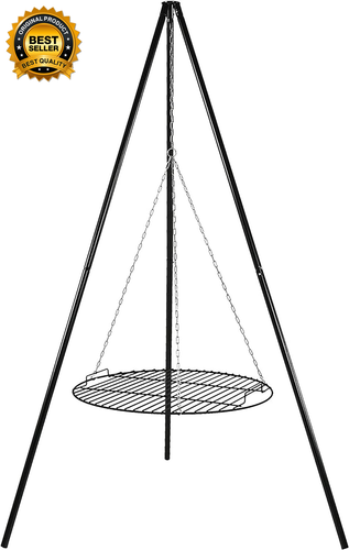 Outdoor Fire Pit Tripod Cooking Grill System - Black Steel Grate and ...