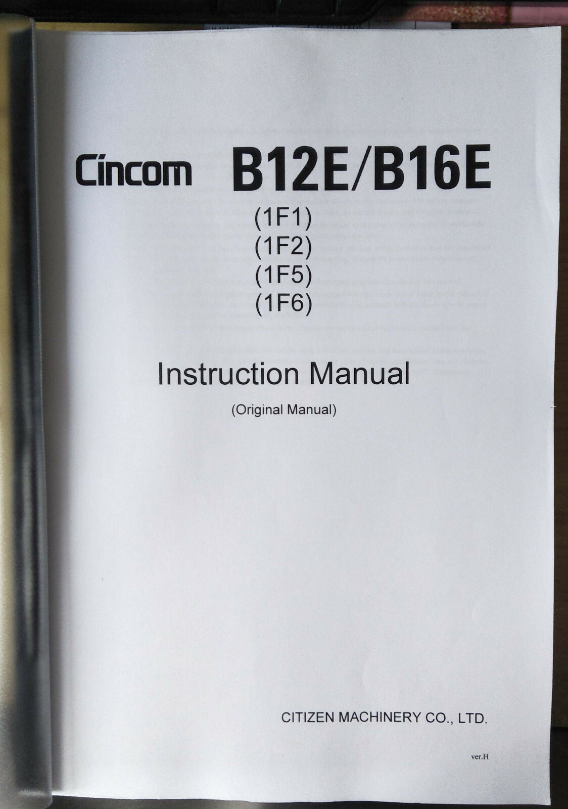 CITIZEN CINCOM B12E/B16E INSTRUCTION,OPERATION,MAINTENANCE&TROUBLESHOOT ...