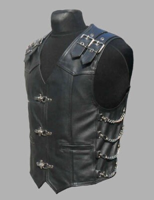 Men's Genuine Leather biker vest Chained Choppers Vest Steampunk Vest ...