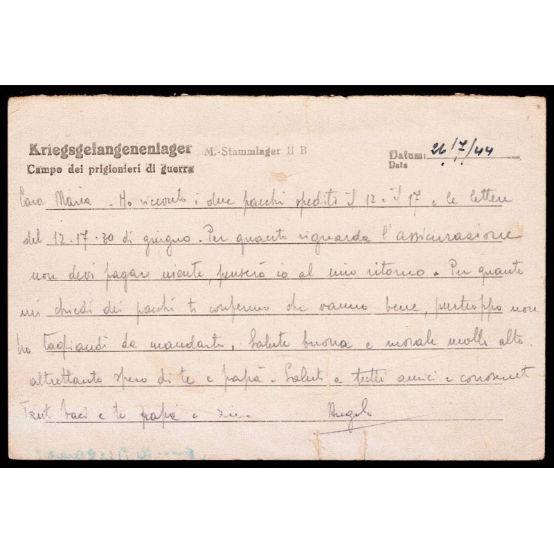 SP850 - 1944 WW2 POW Postcard Prisoner Of War To Sarnico (Bergamo) | eBay