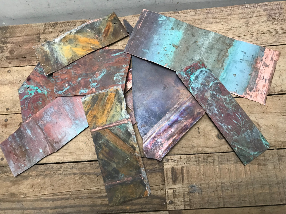 Lot 12 Sheet Copper Pieces Coppersmith scrap Natural Patina Colors ...