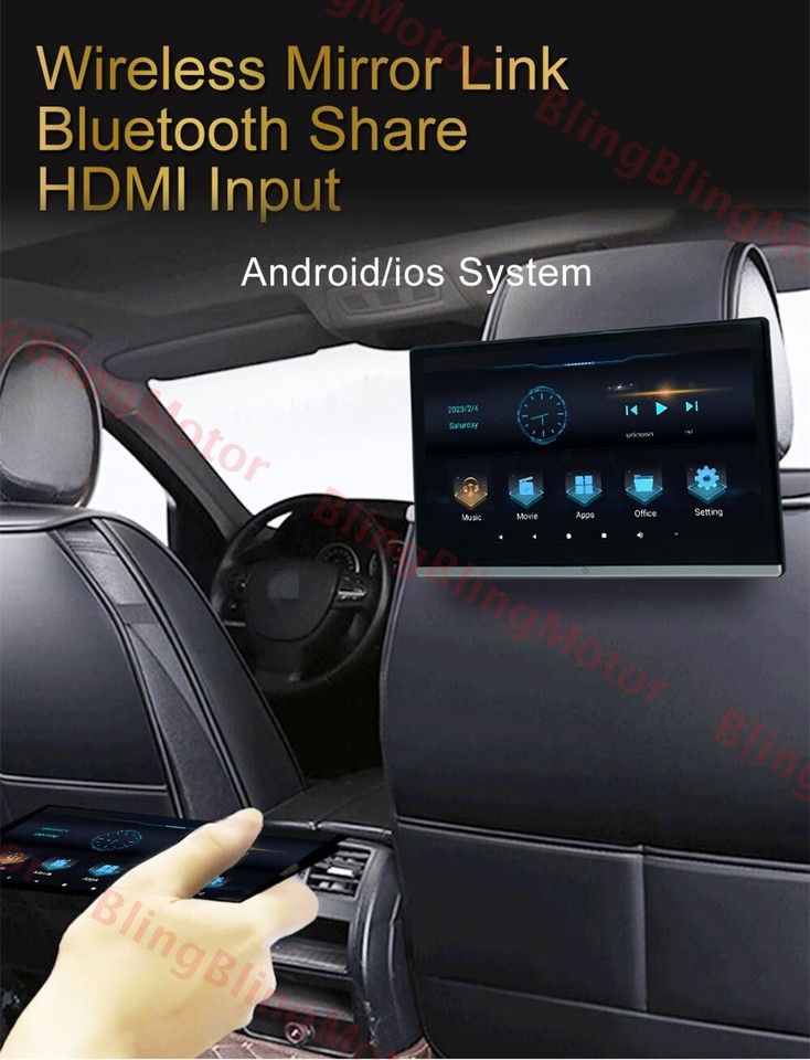 14'' Car Rear Seat Headrest Monitor 1080P Touch Screen TV Player BT ...
