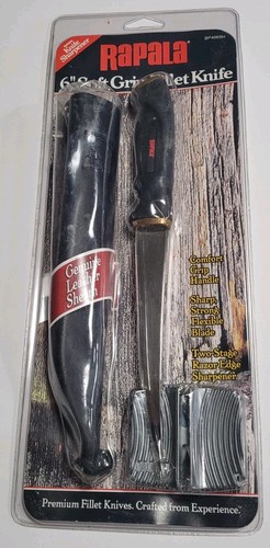 RAPALA 6" SOFT GRIP FILLET KNIFE WITH LEATHER SHEATH AND SHARPENER NOS | eBay
