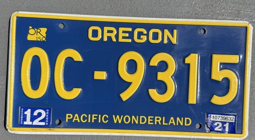 Oregon Retro Pacific Wonderland License Plate 150 Year Blue And Yellow ...