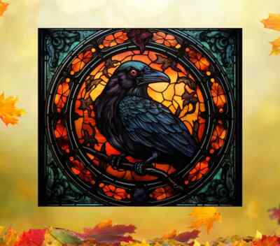 Raven Faux Stained-Glass WINDOW CLING Size 9.1" Repositionable Vinyl | eBay