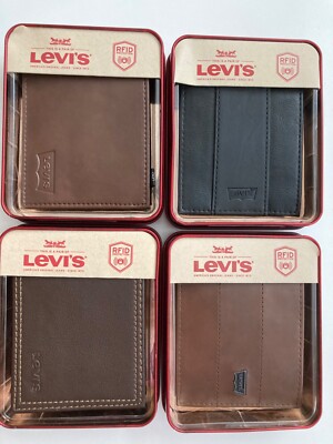 Levi's Men's Leather Bifold Wallet RFID Protection/ID Window/Card Slots ...